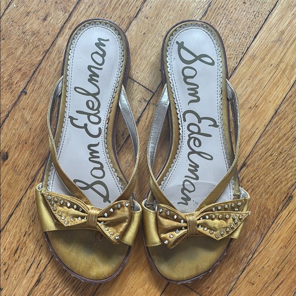 Sam Edelman | Shoes | Sam Edelman Gold Silk Sandals With Peeptoe Design ...